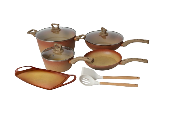 NEWARE bigger TERRACOTTA 10 Piece Cooking Set with GRIDDLE / Batería m ...