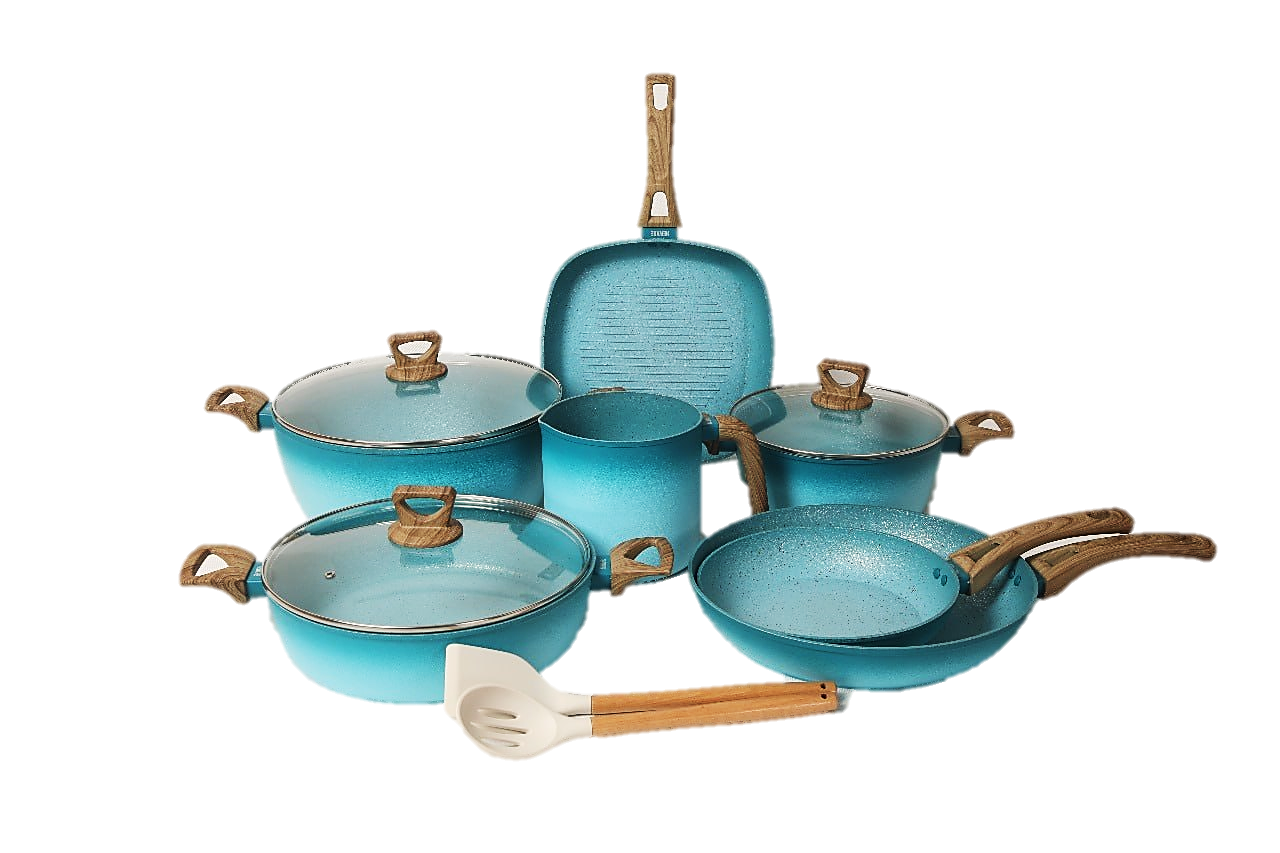 NEWARE Terracotta TURQUOISE 12 Piece Cooking Set with Milk Cup/ Baterí ...